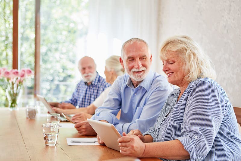 Seniors Have Fun in the Computer Course Stock Photo - Image of social ...