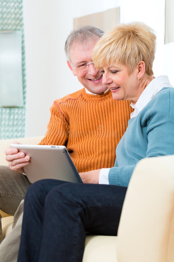 Seniors at Home with Tablet Computer Stock Image - Image of mobile ...