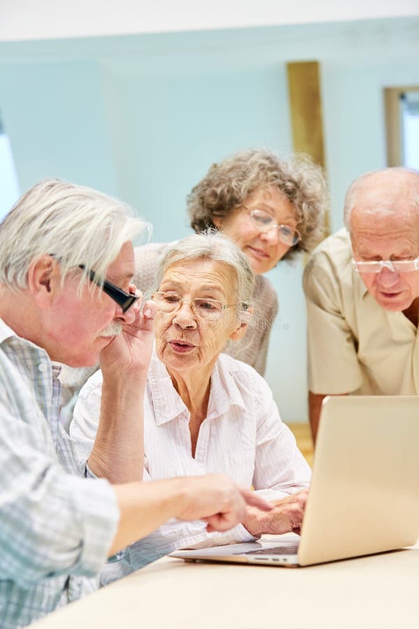 Seniors Learn Together at the Laptop PC Stock Image - Image of class ...