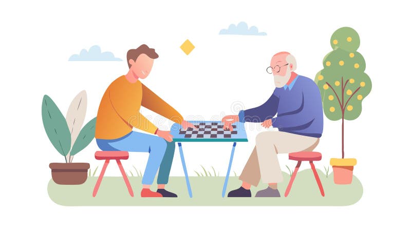 Seniors Playing Chess, Intellectual Game and Strategic Thinking, Vector ...