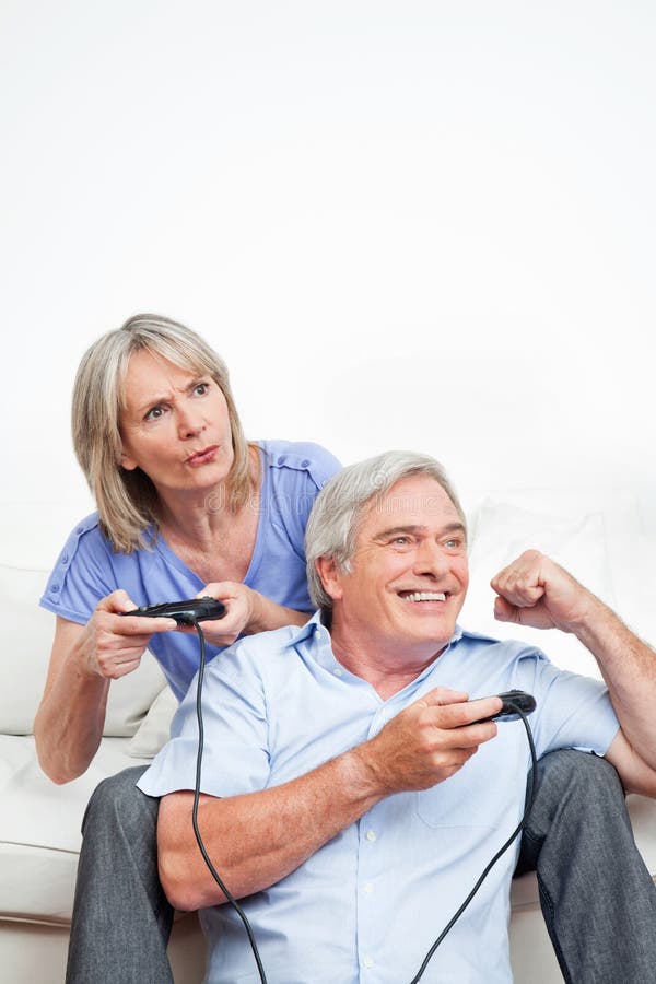 Senior Couple Play Video Games Stock Image - Image of games, leisure ...