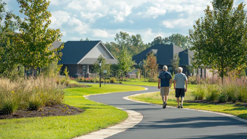 Seniors Taking a Stroll Along a Scenic Walking Path Surrounded Stock ...