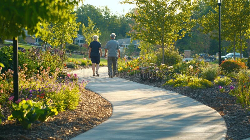 Seniors Taking a Stroll Along a Scenic Walking Path Surrounded Stock ...