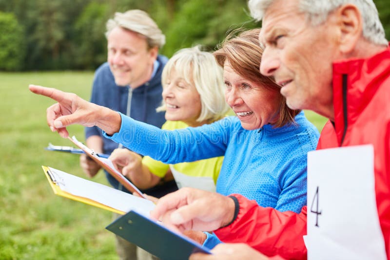 Seniors Team in a Scavenger Hunt Stock Image - Image of geocaching ...