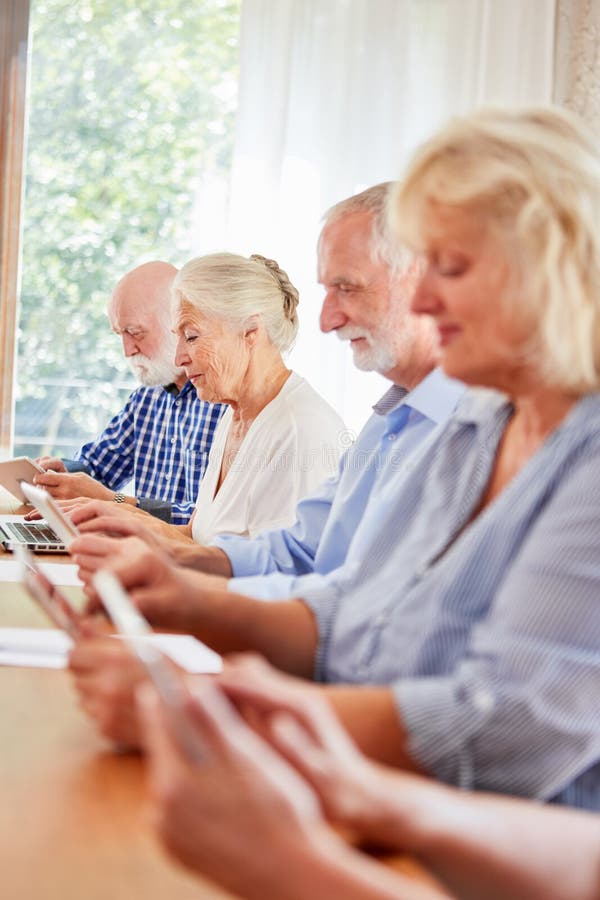 Seniors Using Tablet in a Computer Course Stock Image - Image of ...