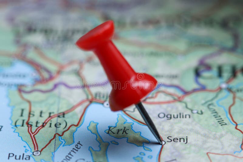 Senj, Croatia pin on map stock photo. Image of geography - 370078188