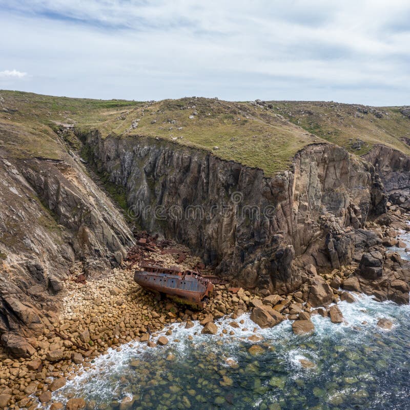 Sennen Cove Shipwreck Square Format Aerial Stock Photo - Image of ...