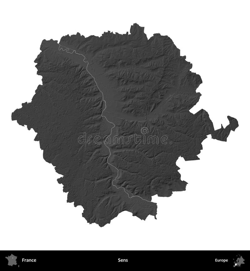Sens, France, Isolated on White. Grayscale Stock Illustration ...