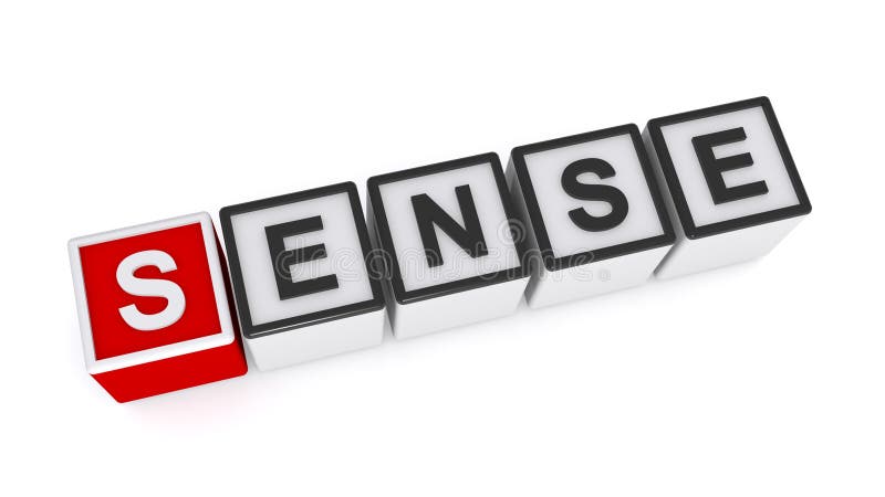 Sense word block on white stock illustration. Illustration of look ...