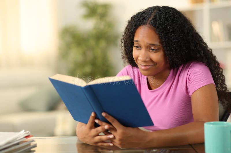 Sensitive Black Book Reader Reading at Home Stock Image - Image of ...