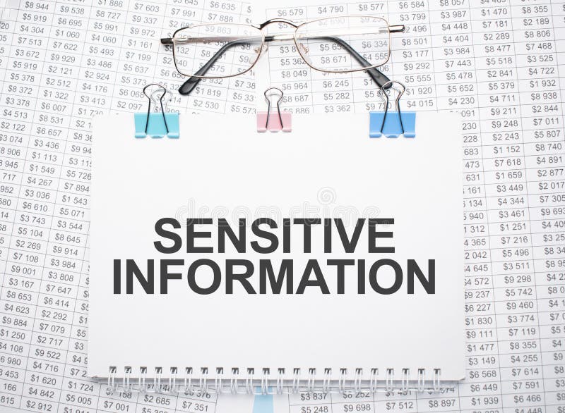 Sensitive Information Text Written on Paper with Pen and Glasses Stock ...