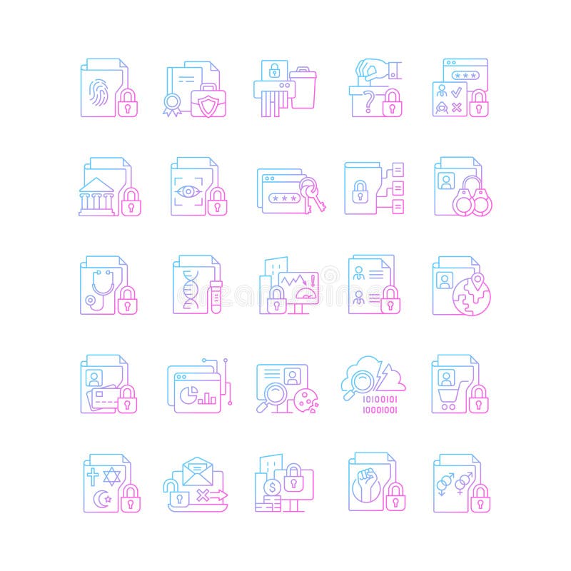 Sensitive Information Types Gradient Linear Vector Icons Set Stock ...