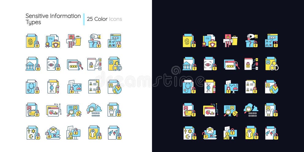 Sensitive Information Types Light and Dark Theme RGB Color Icons Set ...
