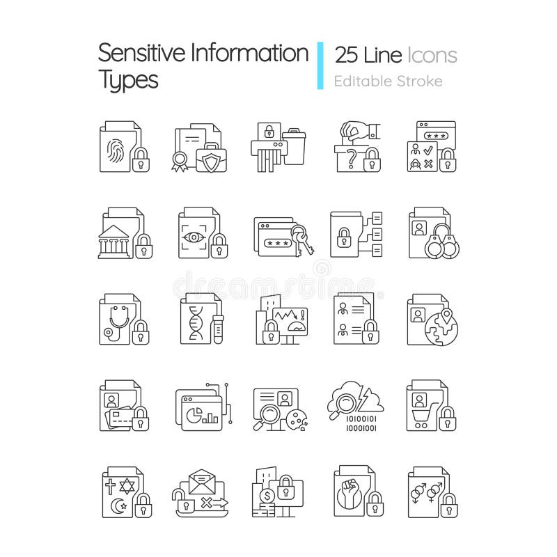Sensitive Information Types Linear Icons Set Stock Vector ...