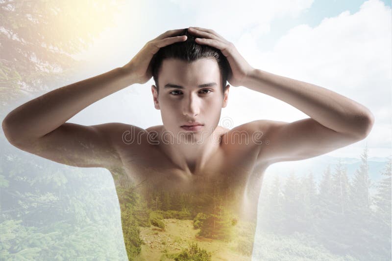 Sensitive Man Looking in Front of Himself Stock Image - Image of ...