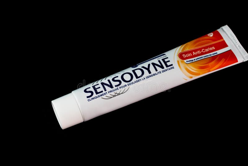 Sensodyne Toothpaste Tube on Black Background. Bucharest, Romania, 2021 ...