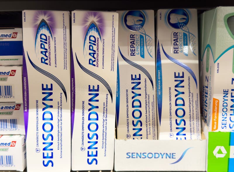 Sensodyne Toothpaste Varieties on Store Shelf for Sensitive Teeth Care ...
