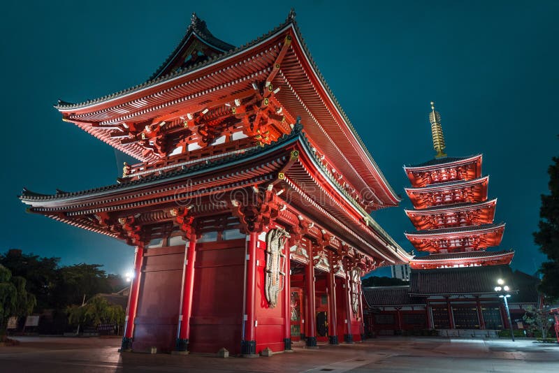 Sensoji-Tempel Bis Zum Nacht, Tokyo, Japan Stockbild - Bild von heilig ...