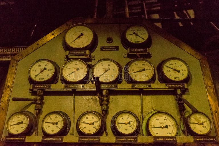 Sensor Control Panel with Retro Dials Stock Photo - Image of industrial ...