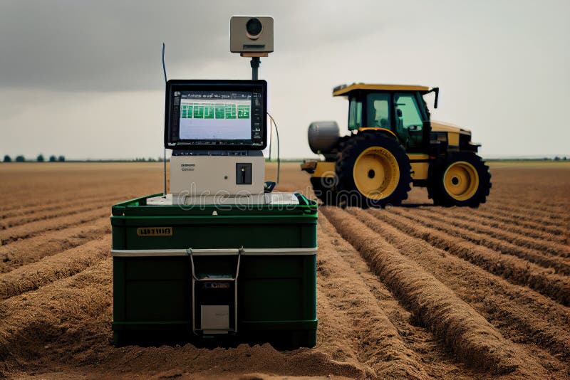 A Sensor in a Field Next To a Tractor. Generative AI Stock Illustration ...