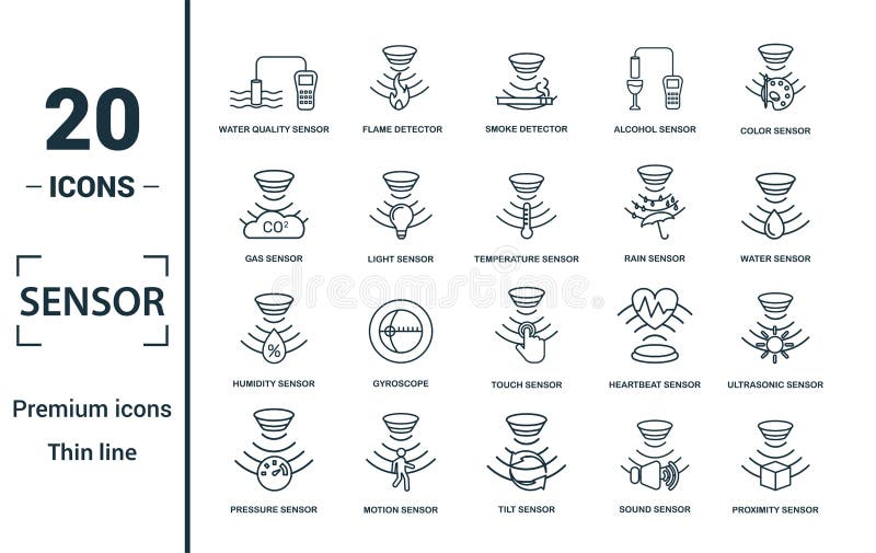 Sensor Icon Set. Include Creative Elements Water Quality Sensor, Smoke ...