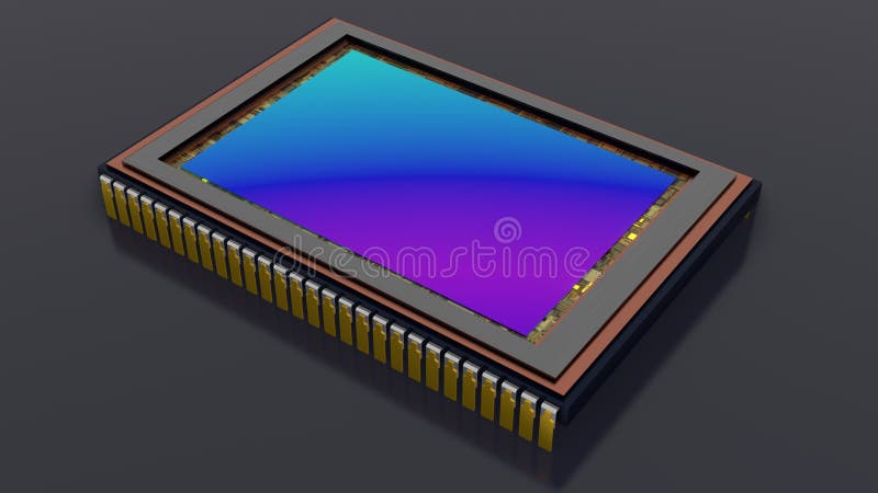 Sensor of Modern Digital Camera. Top Side View, Iridescent Matrix ...