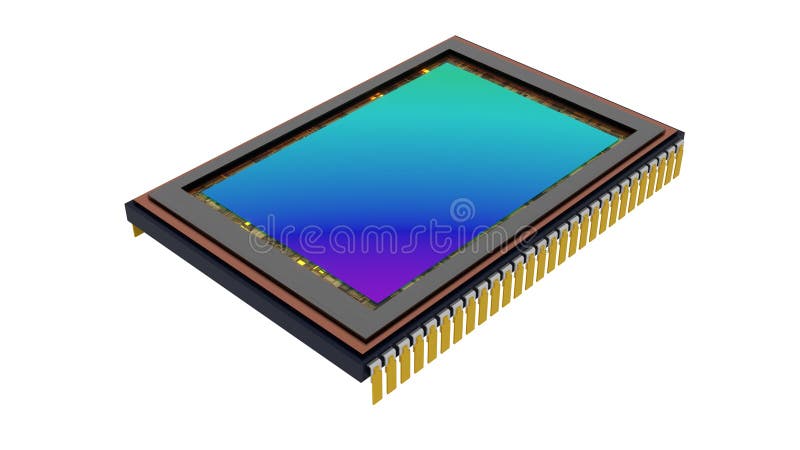 Sensor of Modern Digital Camera. Top Side View, Iridescent Matrix ...