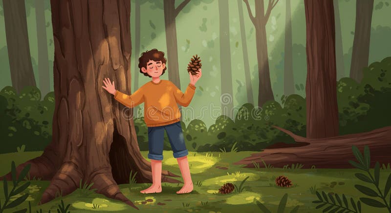 Sensory Awareness Grounding Exercise - Barefoot in Forest Touching Tree ...