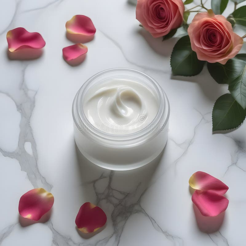 Radiant Rose Luxurious Skincare Cream Jar on White Marble Stock ...