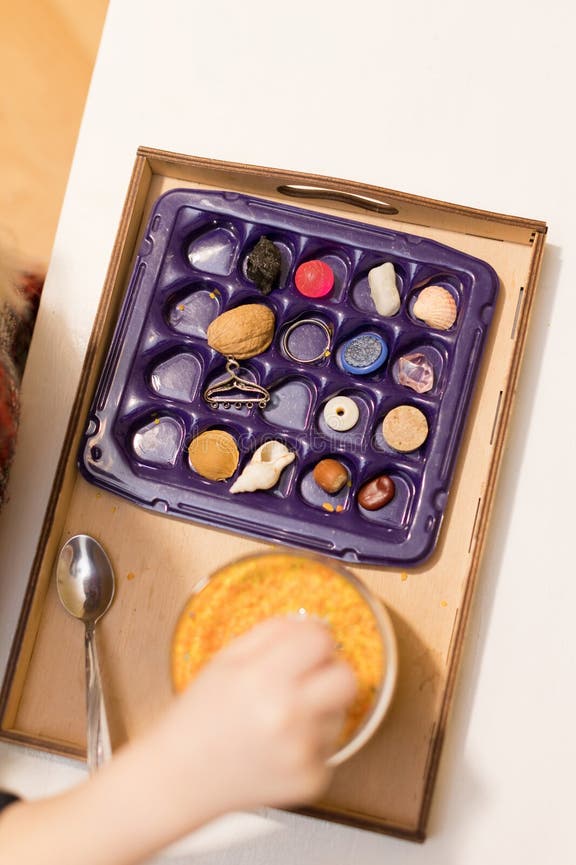 Sensory Tray with Various Objects Stock Image - Image of observation ...