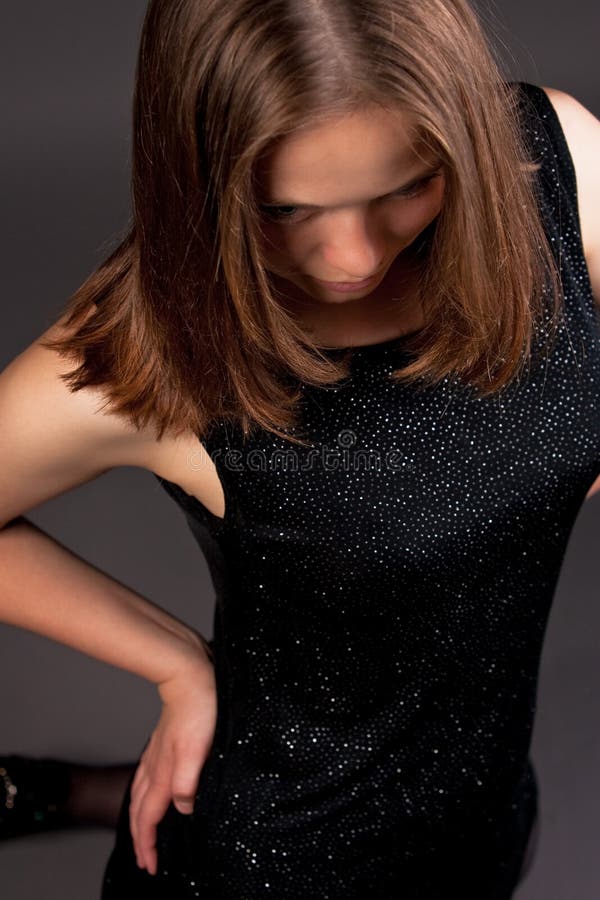 Sensual Female Top View in Black Dress Stock Photo - Image of standing ...