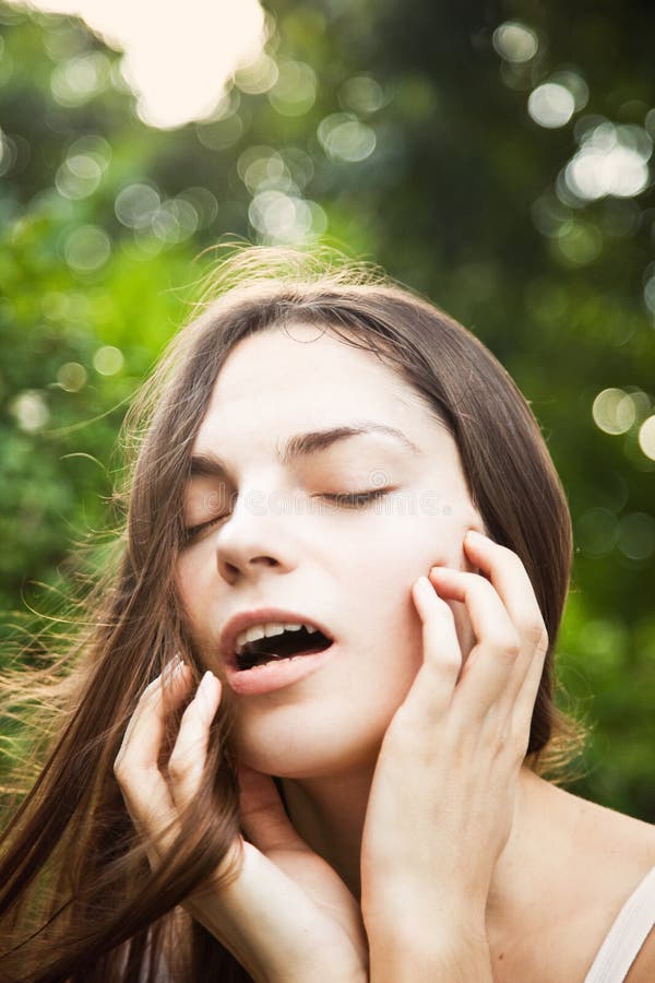 Sensual Girl in the Yard of Outdoors Stock Image - Image of delicate ...