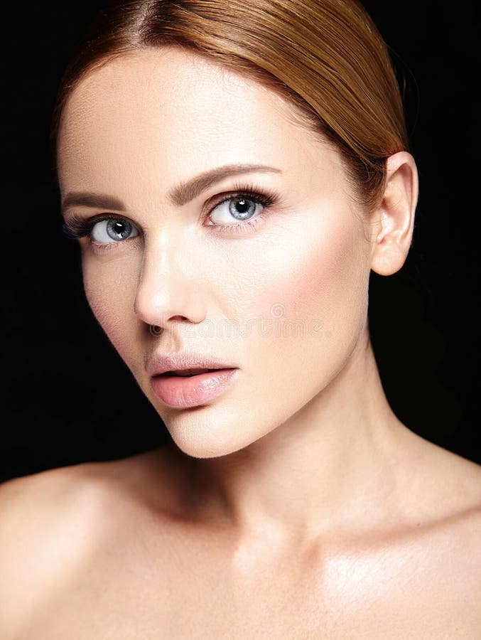 Portrait Of Beautiful Woman Model With Makeup And Clean Healthy Skin