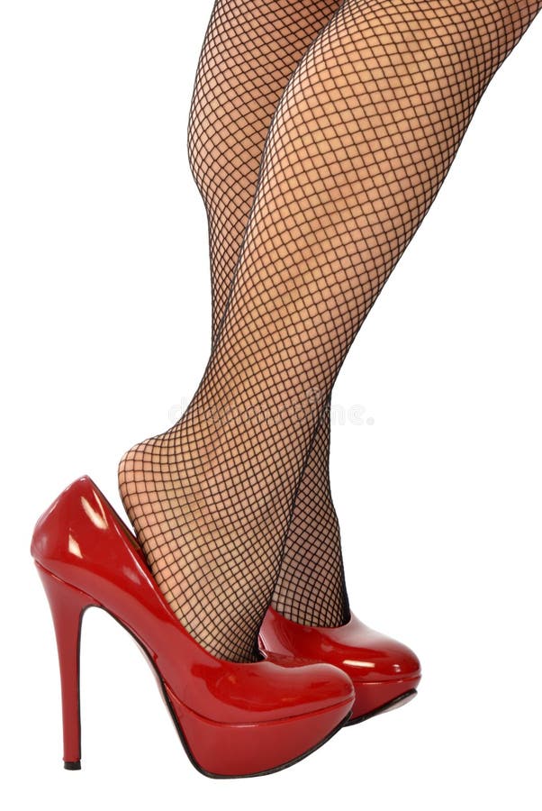 Sensual Legs in Mesh Stockings and Beige Heels Stock Photo - Image of ...