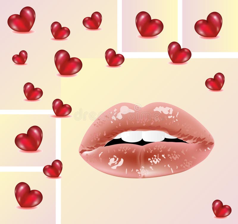 Sensual Lips and a Lot of Hearts. Stock Illustration - Illustration of ...