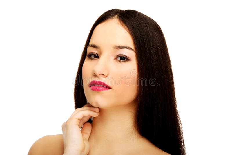 Sensual Woman with Make Up Touching Neck. Stock Image - Image of face ...