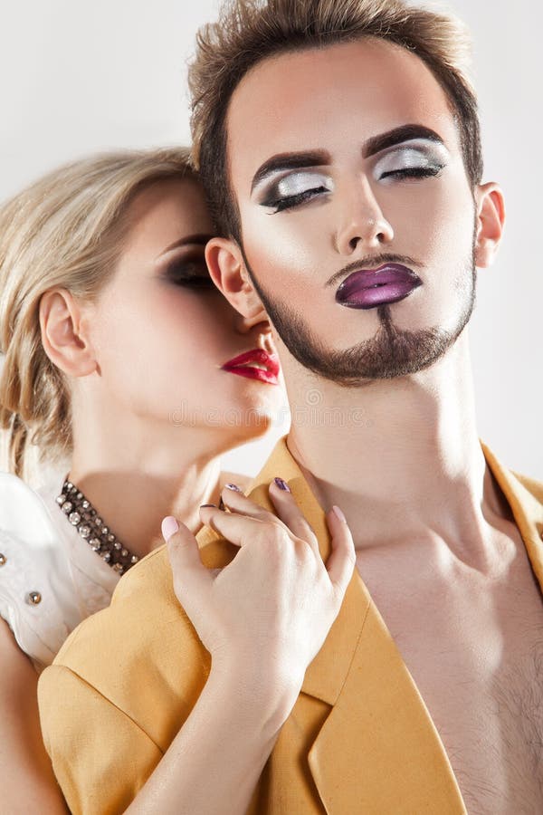 Sensuality Couple in Love. Both with Nice Makeup Stock Image - Image of ...