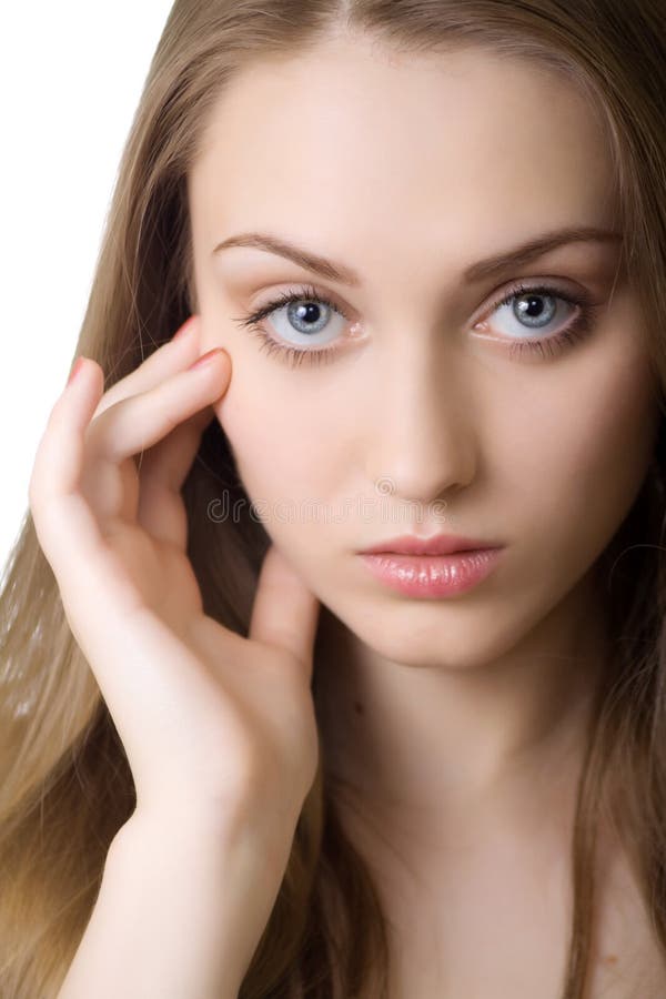 Sensuality Woman Portrait Hands Touch Head Stock Photo - Image of ...