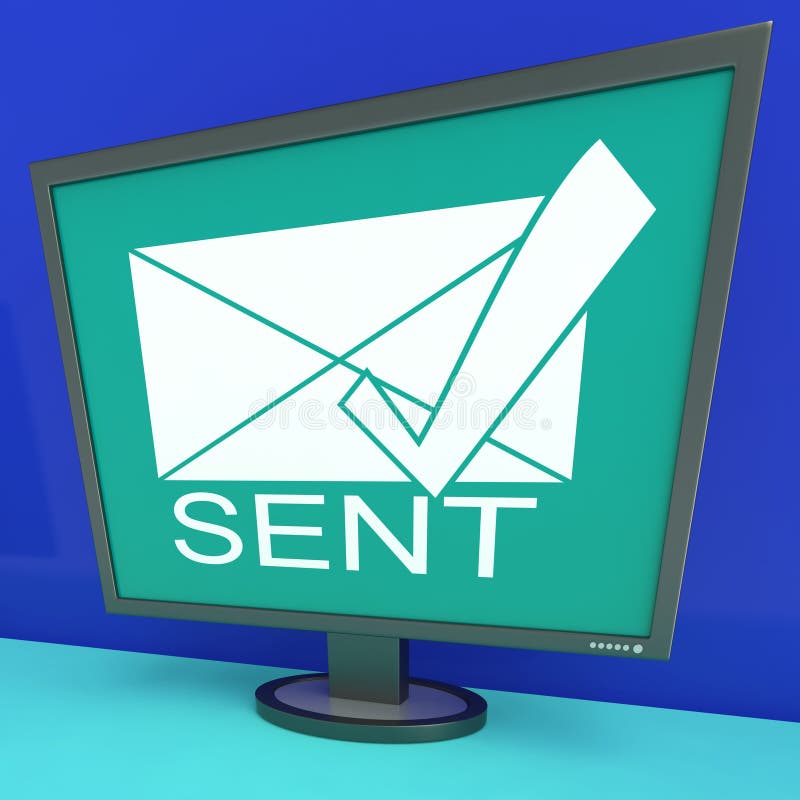 Sent Envelope on Monitor Shows Outbox Stock Illustration - Illustration ...