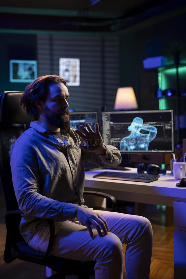 Sentient AI Taking Control of Creator in Neon Lit Apartment, Moving His ...