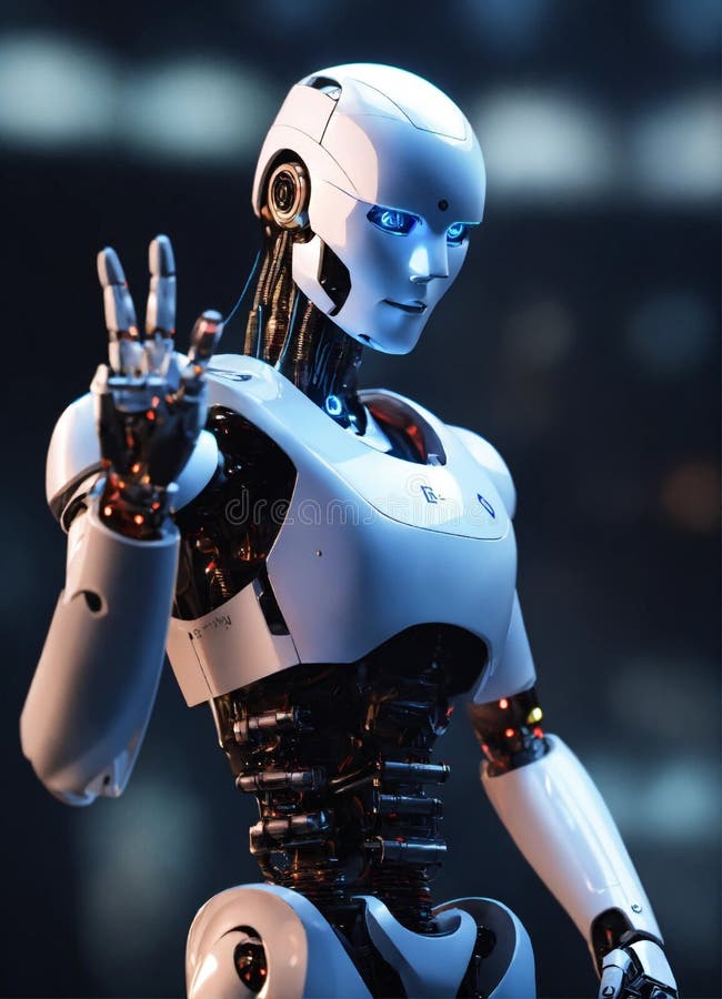 Sentient Android: White Robot with Expressive Gesture Stock ...