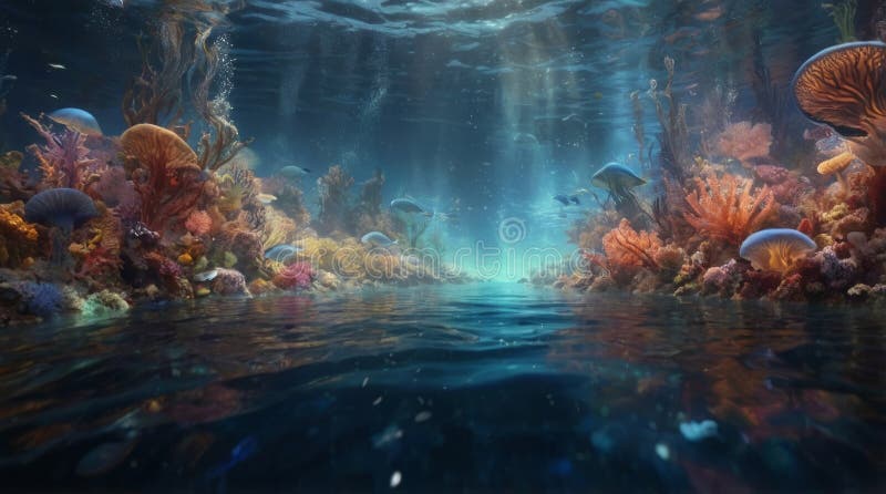 Sentient Digital Ocean with Bioluminescent Data Creatures and Floating ...