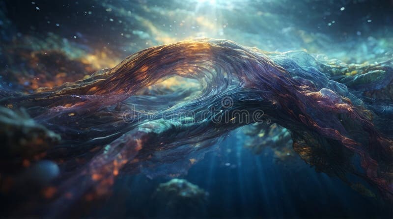 Sentient Digital Ocean with Bioluminescent Data Creatures and Floating ...