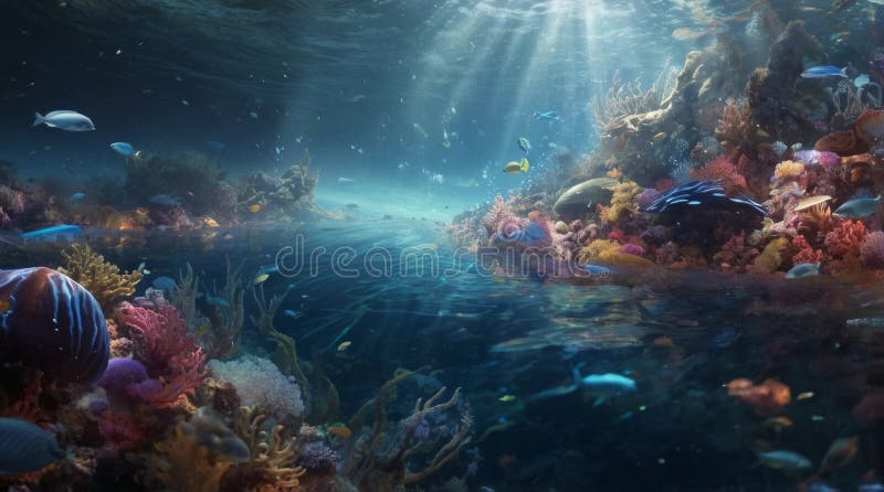 Sentient Digital Ocean with Bioluminescent Data Creatures and Floating ...