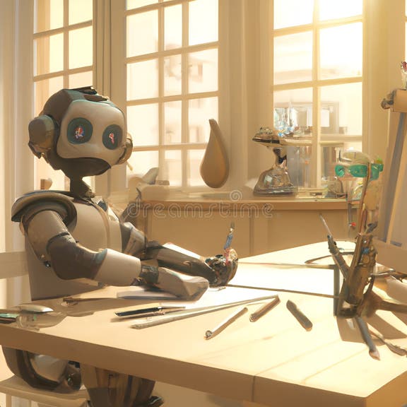 Sentient robot creating stock illustration. Illustration of office ...