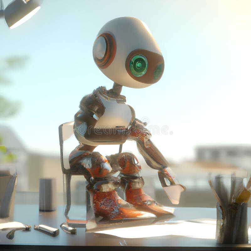 Sentient Robot at the Office Stock Illustration - Illustration of ...