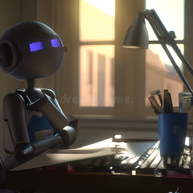 Sentient Robot at the Office Stock Illustration - Illustration of ...
