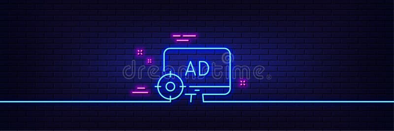 Seo Adblock Line Icon. Search Engine Optimization Sign. Neon Light Glow ...