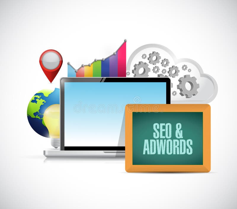 Seo and Adwords Data Computer Stock Illustration - Illustration of ...