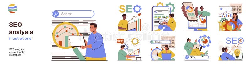Seo Analysis Concept with Character Situations Collection Stock Image ...